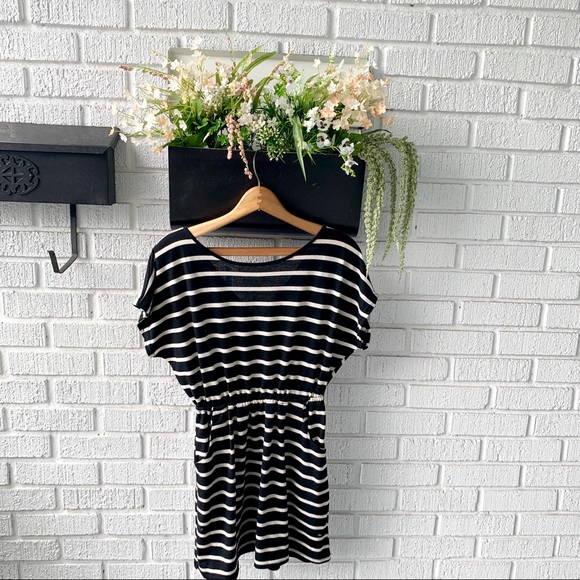 Legend | Dresses | Legend Black Striped Dress With Pockets Low Back ...